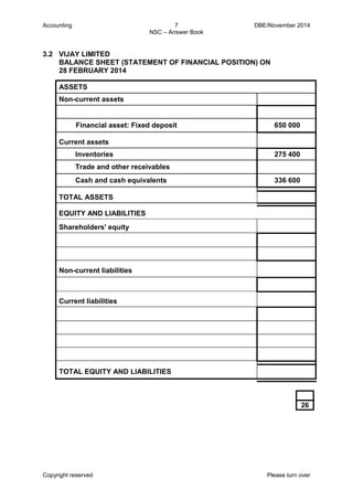 Accounting Grade 12 (past paper 2014) Answer book | PDF