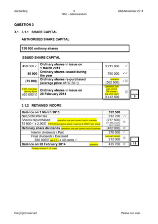 Accounting Grade 12 (past paper 2014) Memorandum | PDF