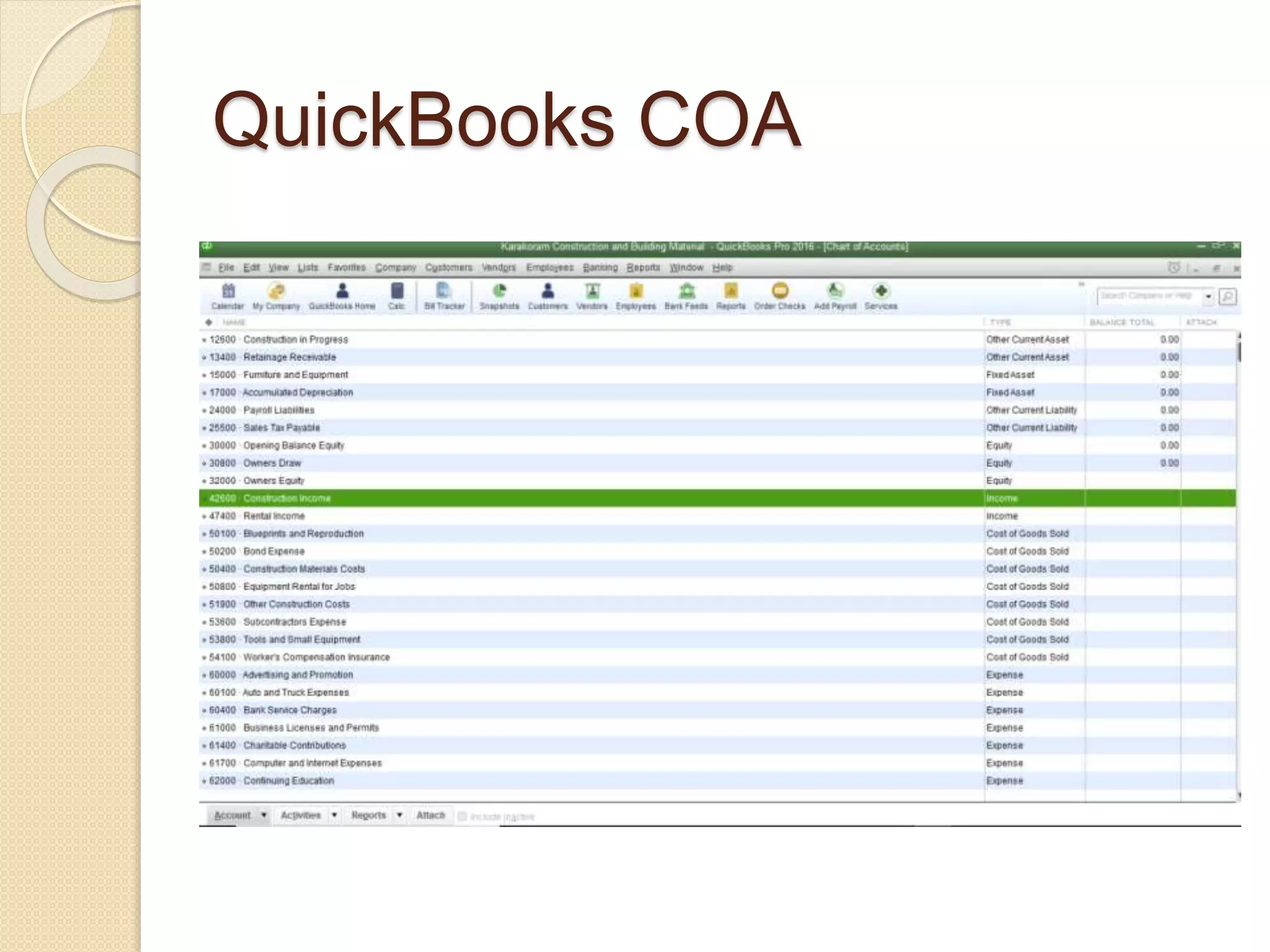 Chart of Account COA in Quick Books | PPTX