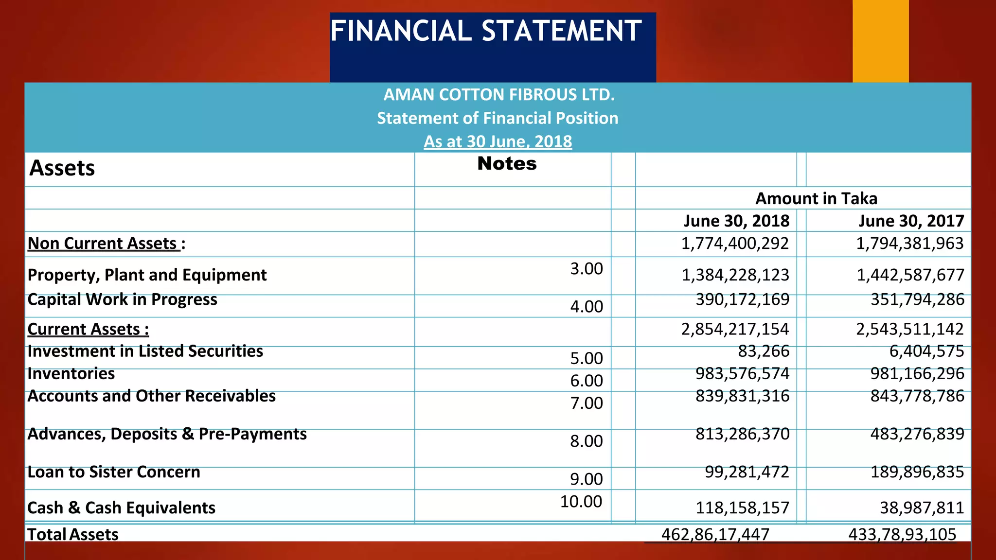 Presentation on Financial statement of Aman Group | PPTX