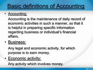 Basic Concepts, Principles & Terminologies used in Accounting | PPT ...