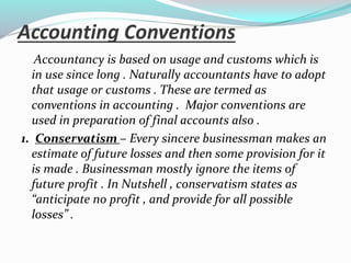Accounting principles , conventions and concepts | PPTX