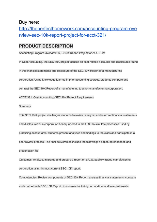 ACCOUNTING PROGRAM OVERVIEW: SEC 10K REPORT PROJECT FOR ACCT 321 | PDF