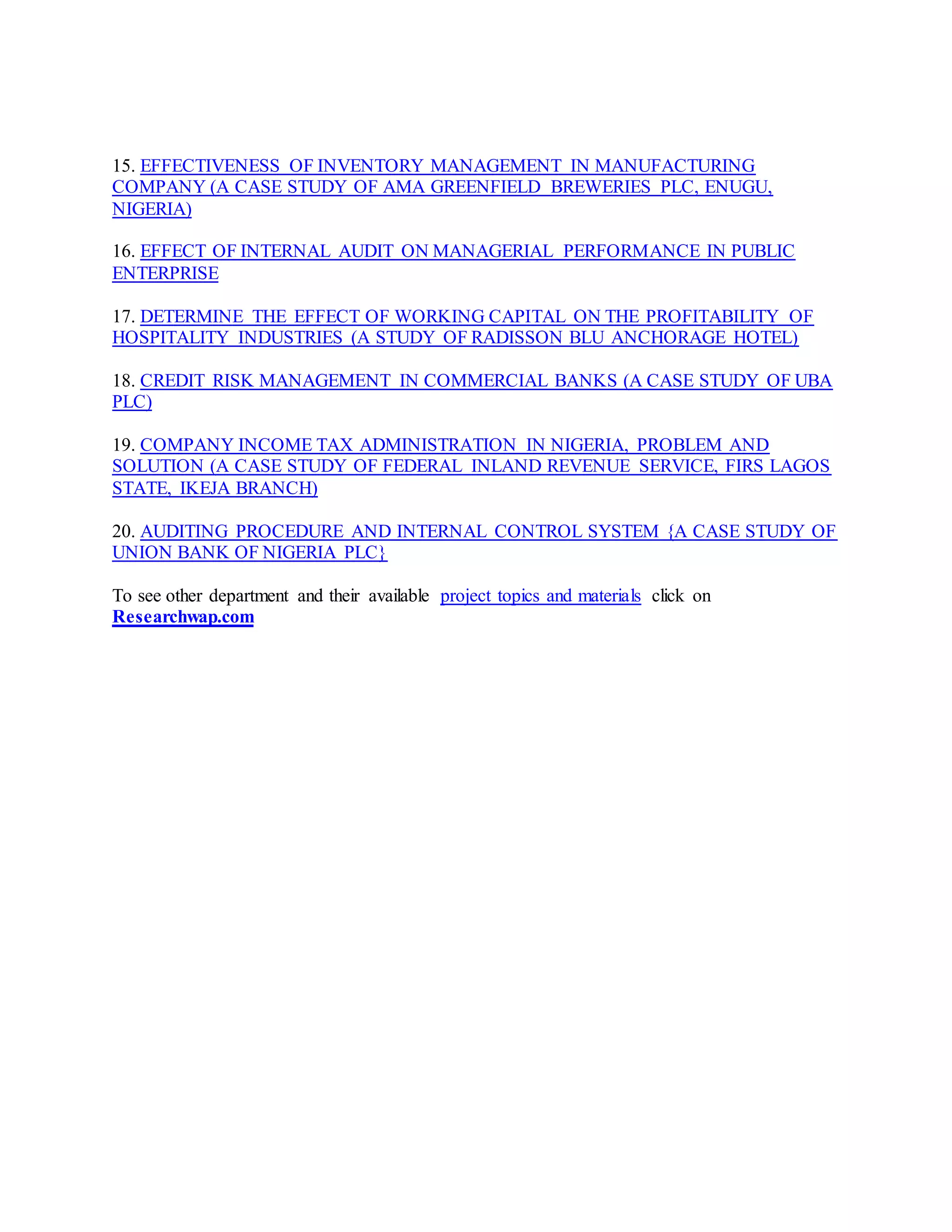 Accounting project topics 1 | DOCX | Business Accounting & Finance ...