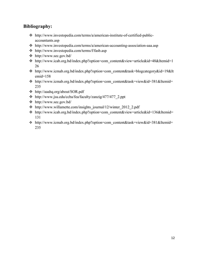 Definition and Role of AICPA, AAA, FASB, BSEC, ICAB and ICMAB. - Accounting Theory (ACT - 412 ...