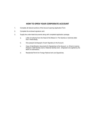 Account Opening Documentation (International Org) | PDF