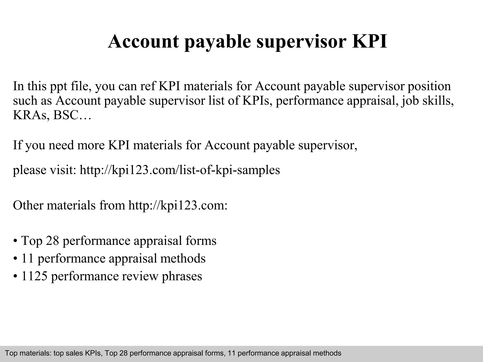 Account payable supervisor kpi | PPT