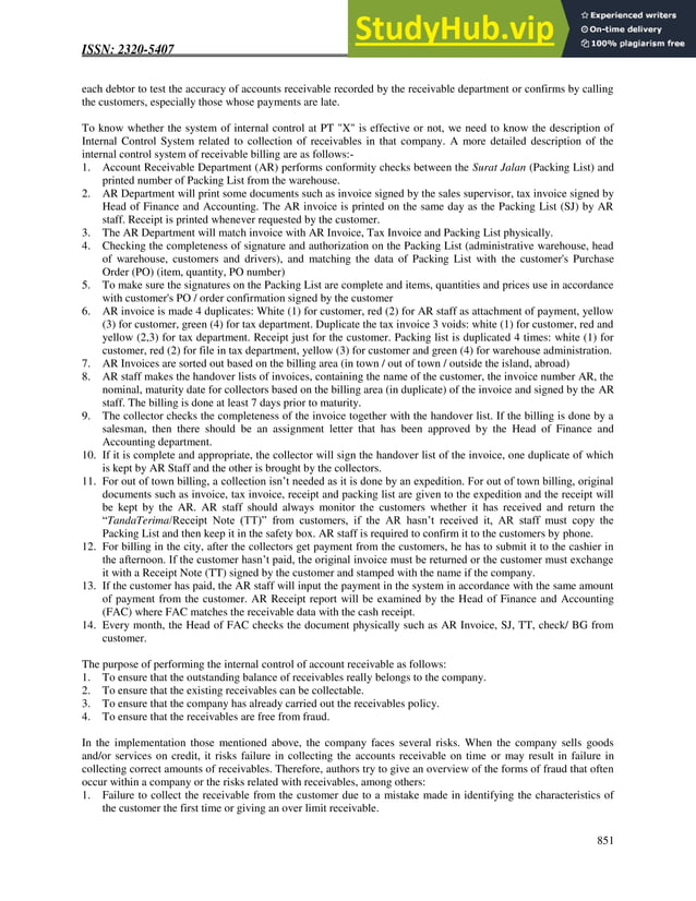 ACCOUNT RECEIVABLE FRAUD THE ROLE OFINTERNAL CONTROL SYSTEM. | PDF ...