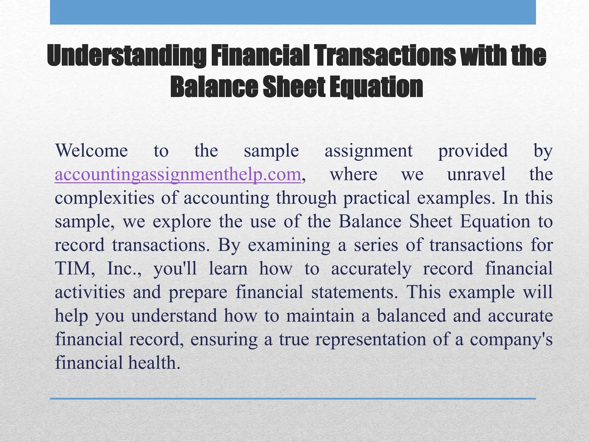 Understanding Financial Transactions with the Balance Sheet Equation | PPTX