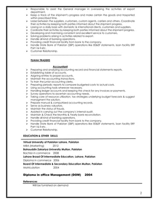 Accounts & Export Manager With Experience | PDF