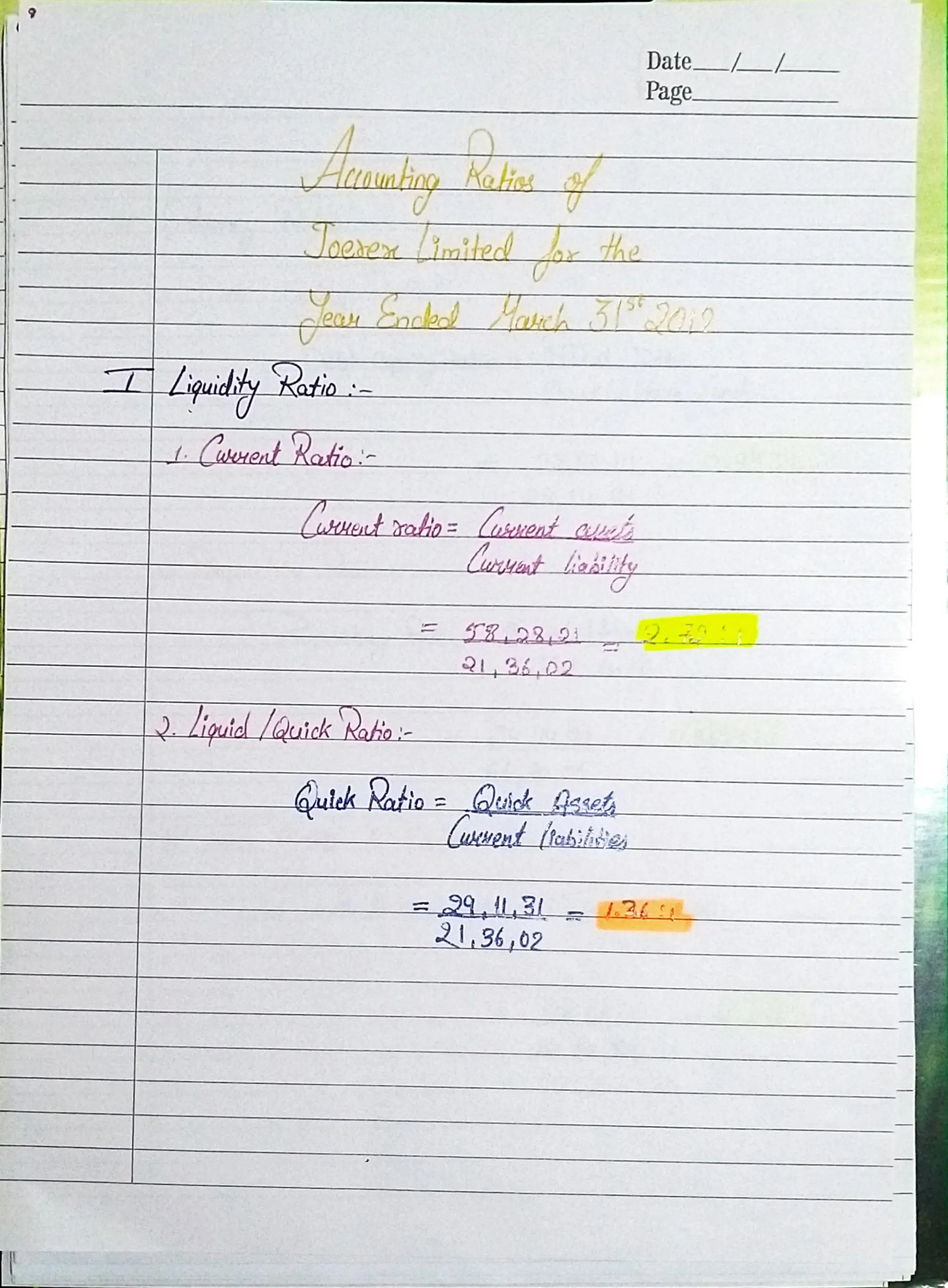 Accounts Class 12 project cash flow statement and ratio analysis | PDF