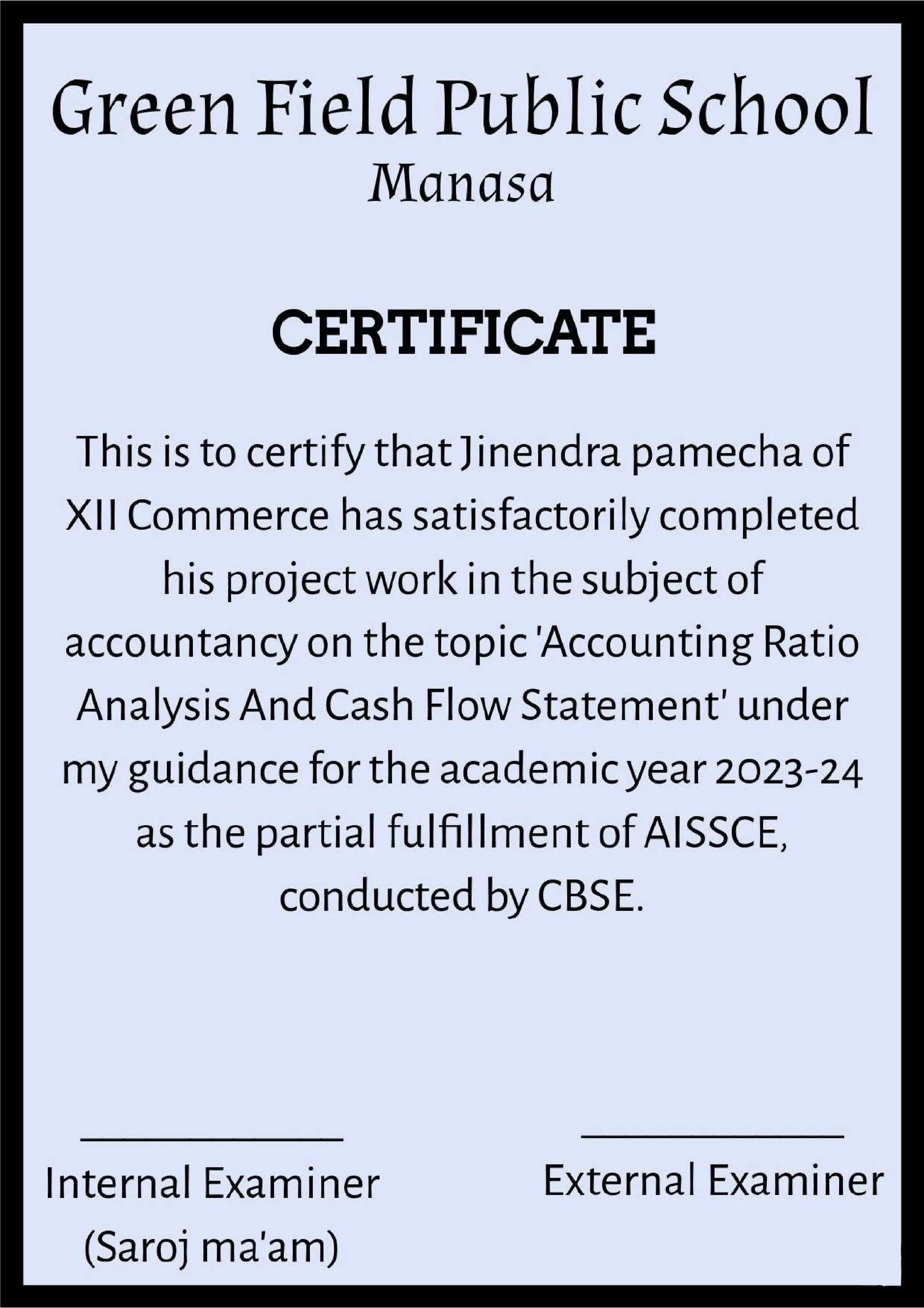 Accounts Class 12 project cash flow statement and ratio analysis | PDF