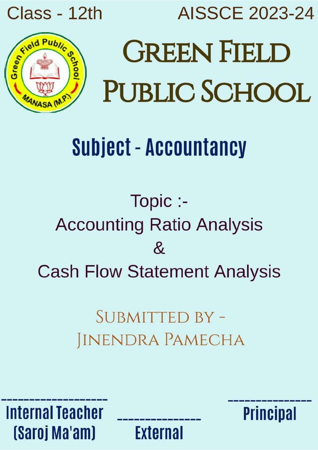 Accounts Class 12 project cash flow statement and ratio analysis | PDF