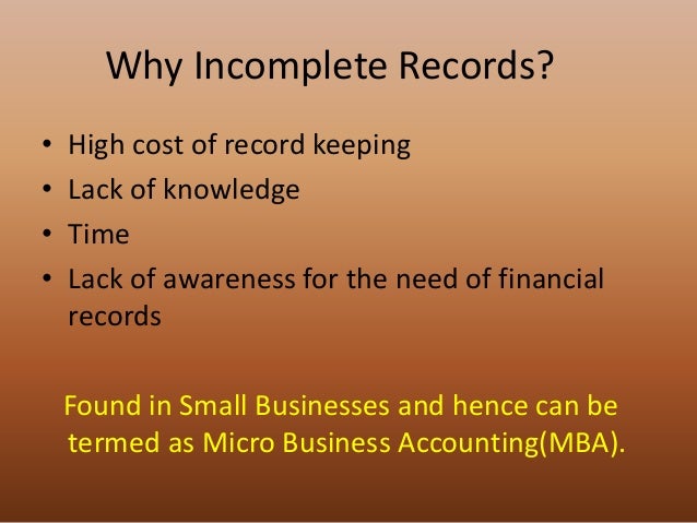 Accounts from incomplete records
