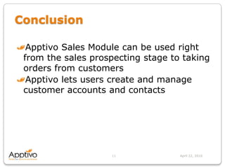 Apptivo CRM Capabilities - Sales Module Customer Accounts Management | PPT
