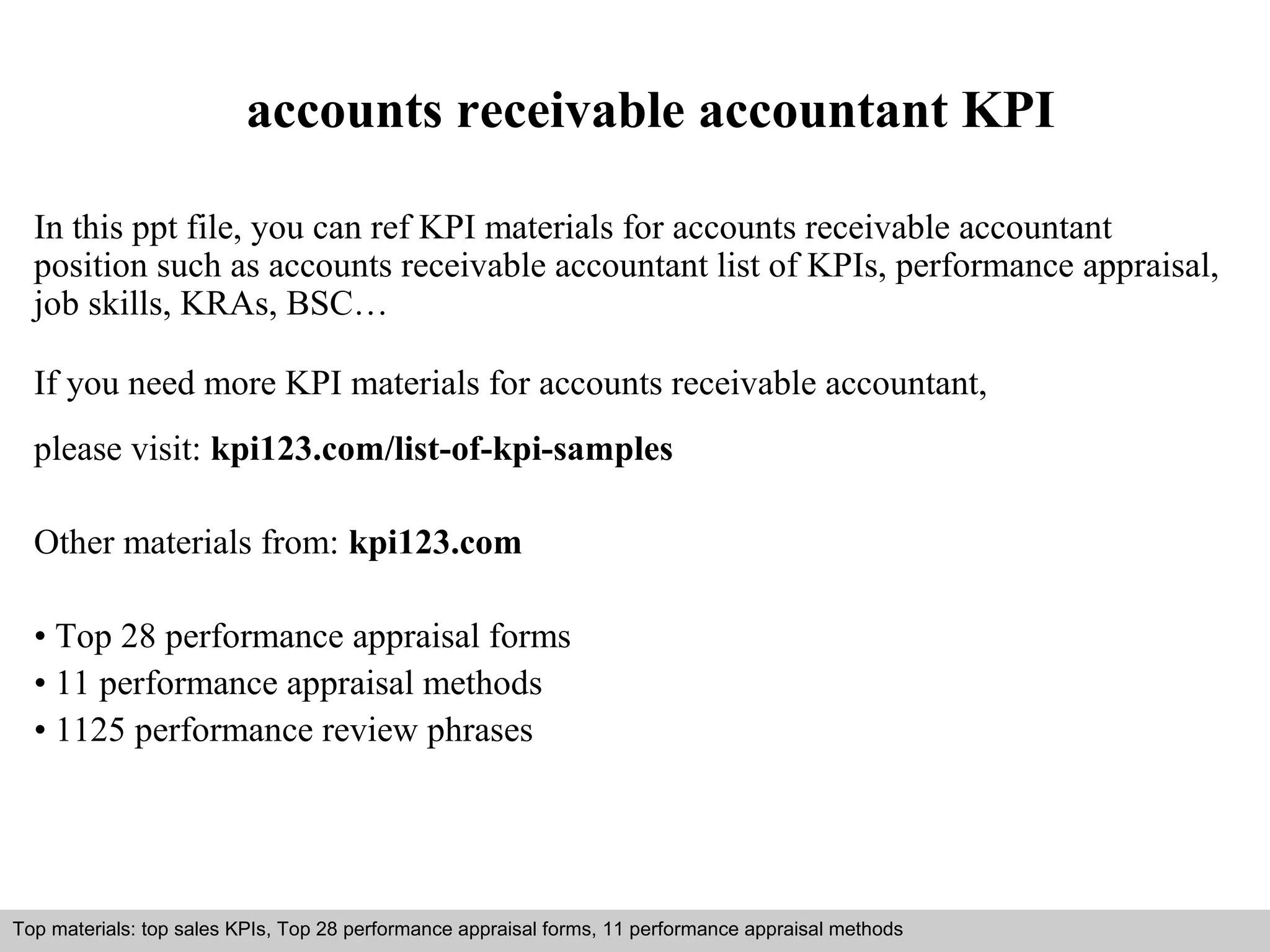 Accounts receivable accountant kpi | PPT