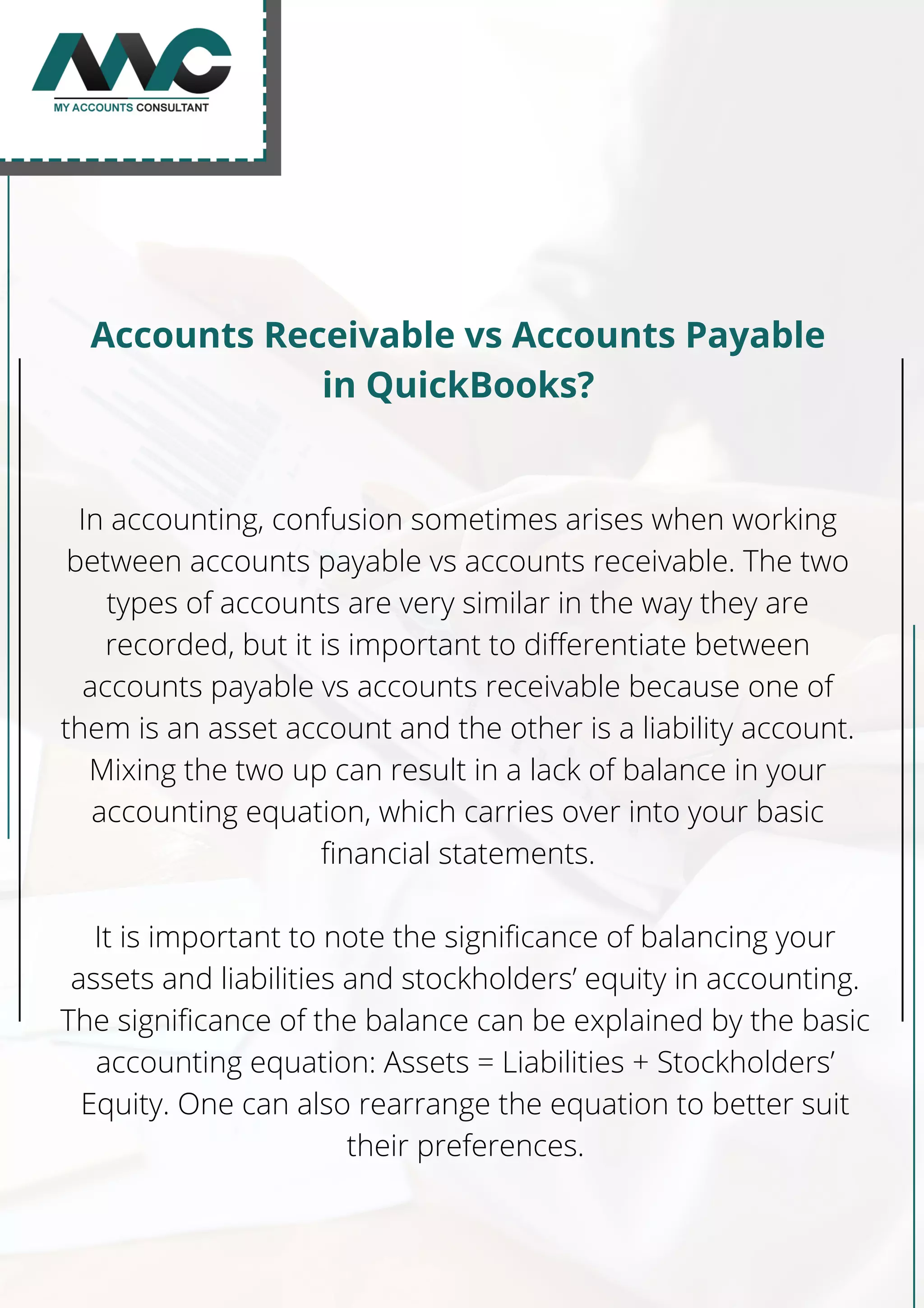 Accounts receivable vs accounts payable in quick books | PDF