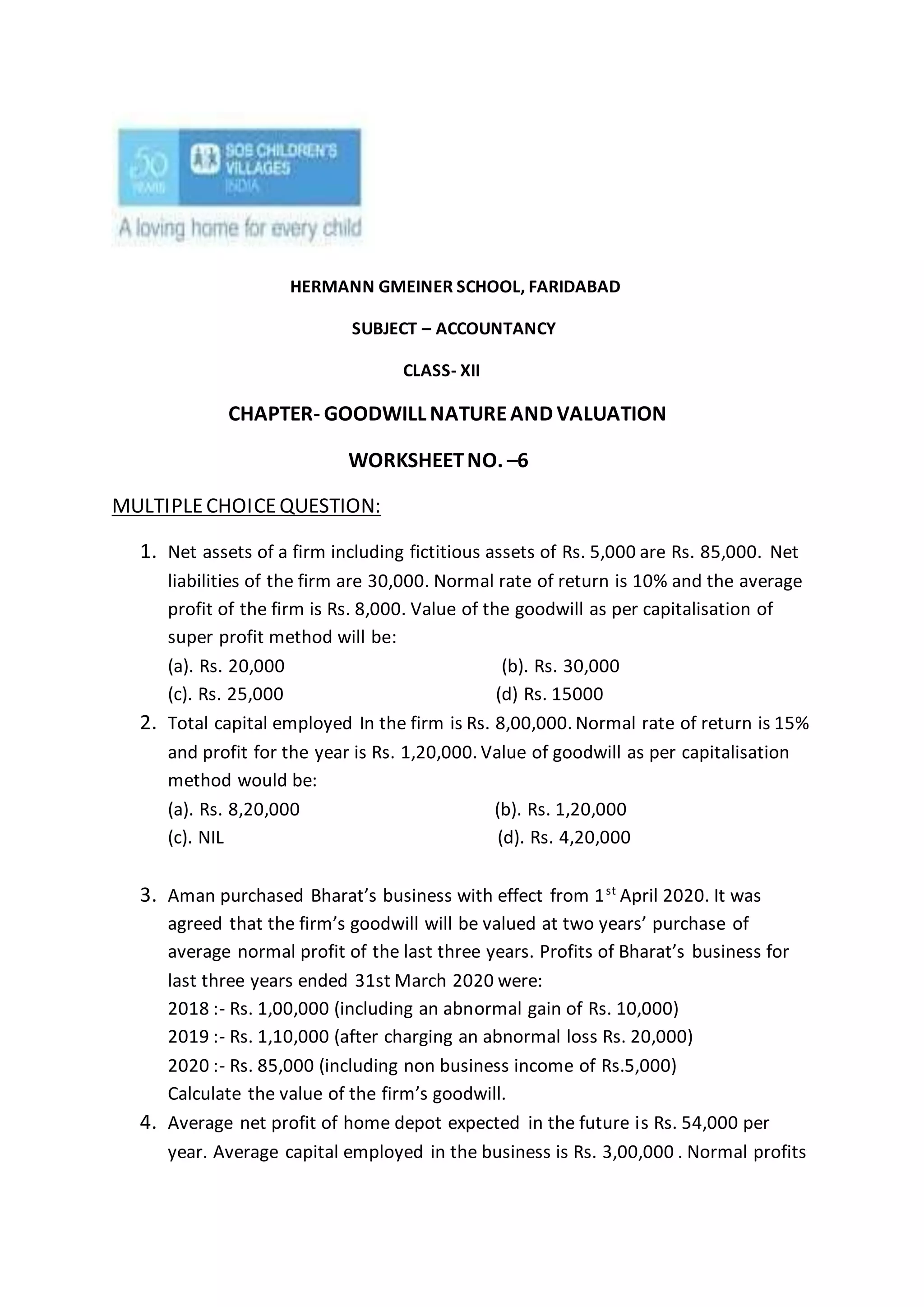 Accounts worksheet no. 6 | DOCX