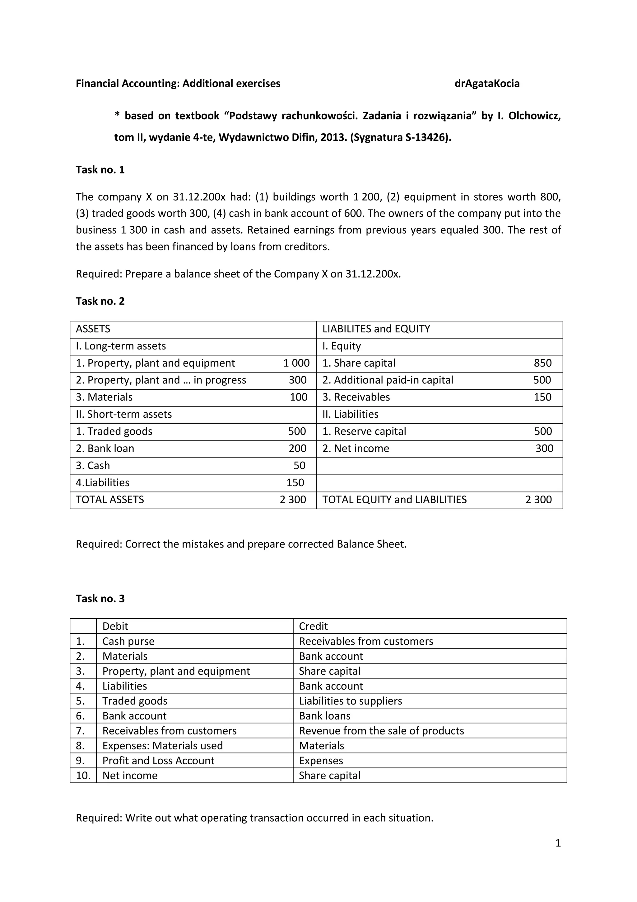 Accouting additional exercises | DOCX | Business Accounting & Finance | Business