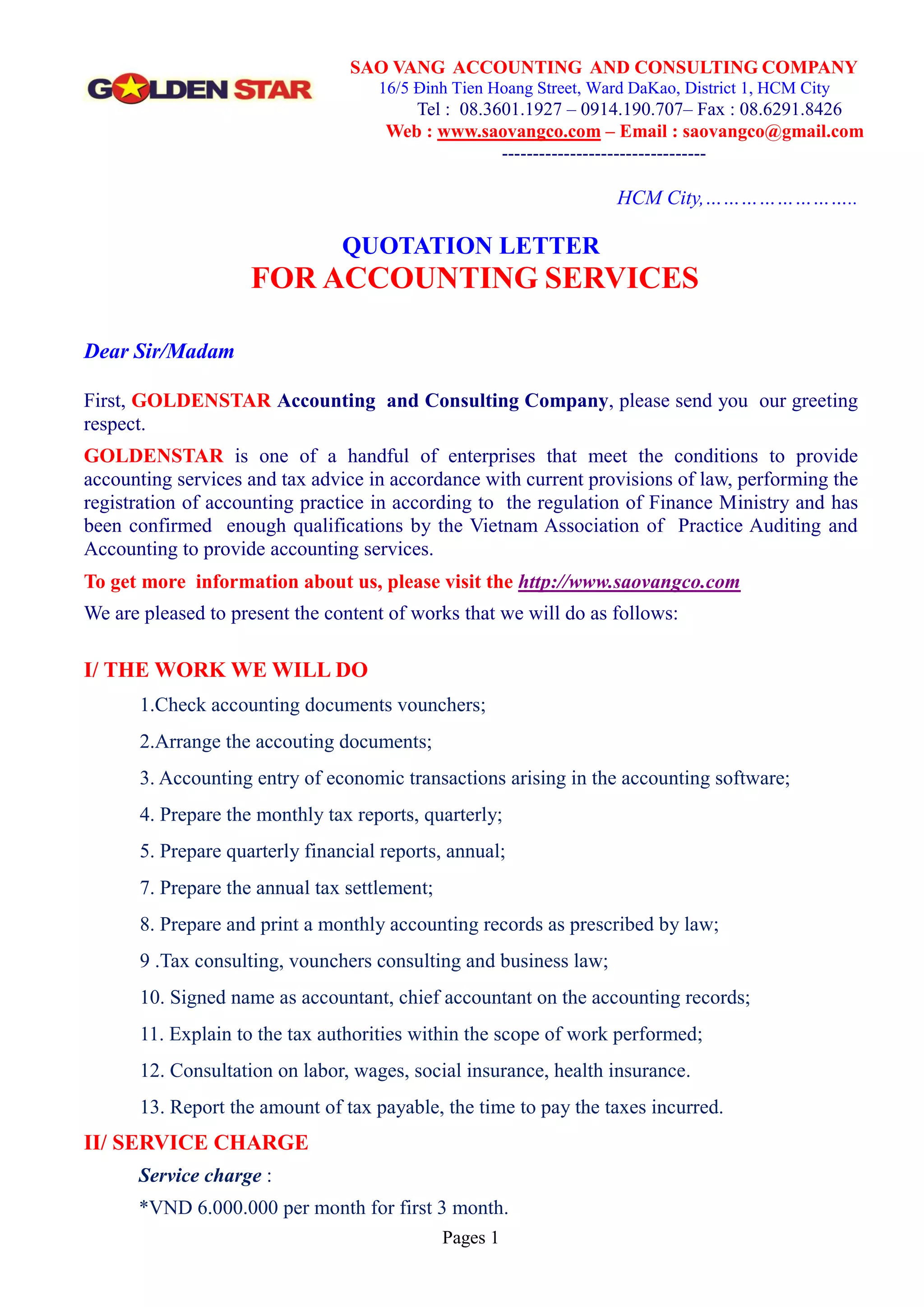 Accouting services quotation letter | PDF