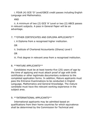 Accra Technical University Entry Requirements for Higher National ...