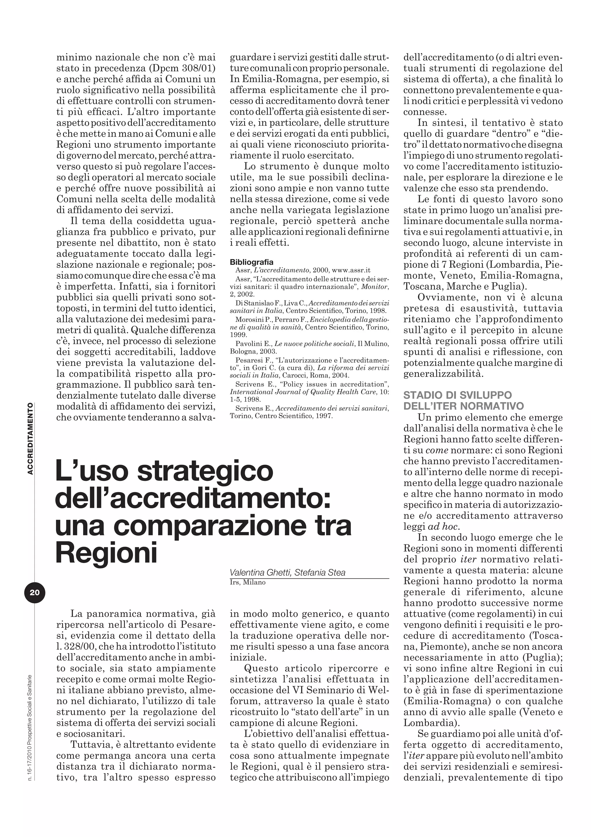 Accreditamento sociale. quadro comparativo regionale | PDF