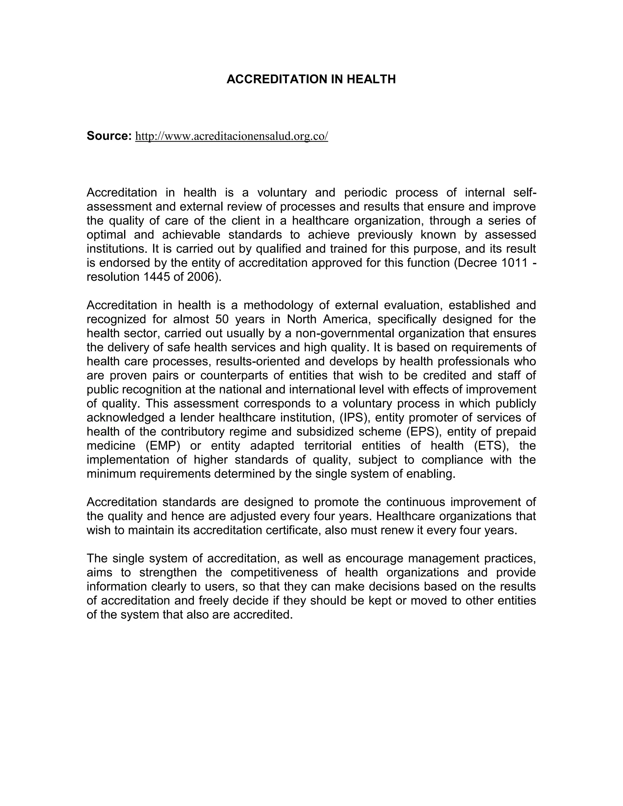 Accreditation in health | PDF