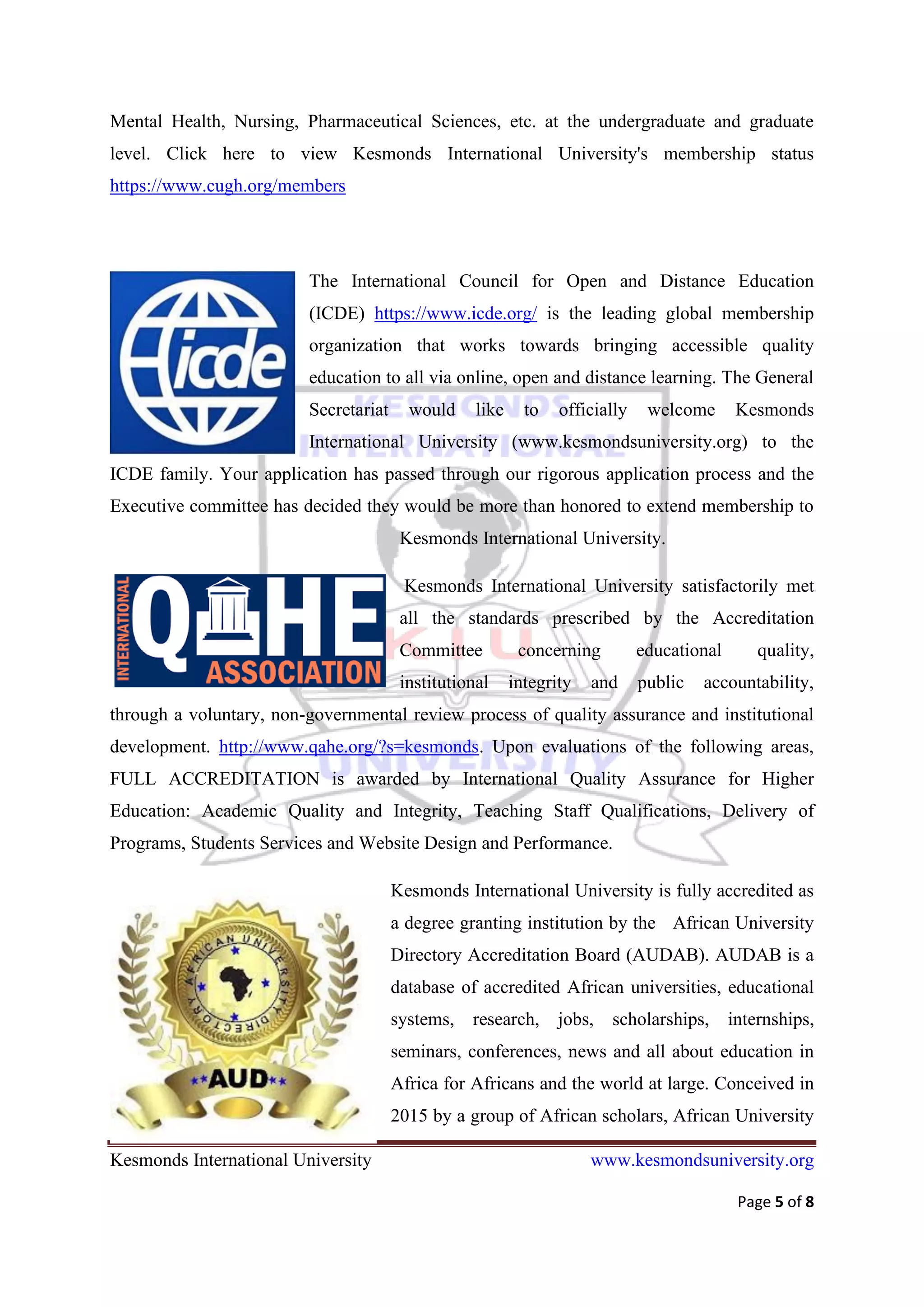 Accreditation profile kesmonds international university | PDF | Professional School ...