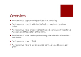 SETA Accreditation req -_updated | PDF | Educational Assessment | Education