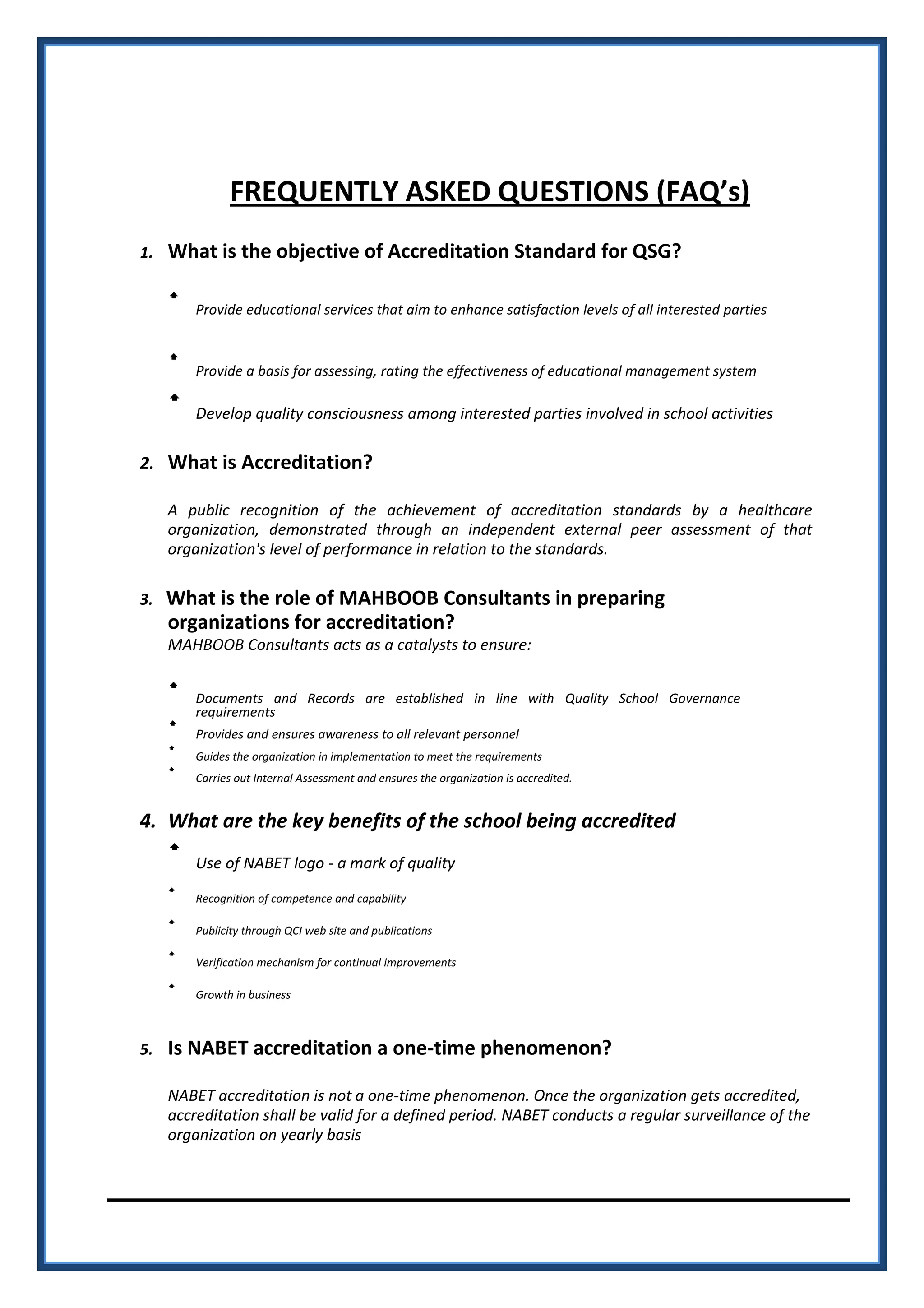 ACCREDITATION STANDARD FOR QUALITY SCHOOL GOVERNANCE (NABET) | PDF
