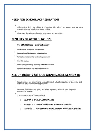 ACCREDITATION STANDARD FOR QUALITY SCHOOL GOVERNANCE (NABET) | PDF
