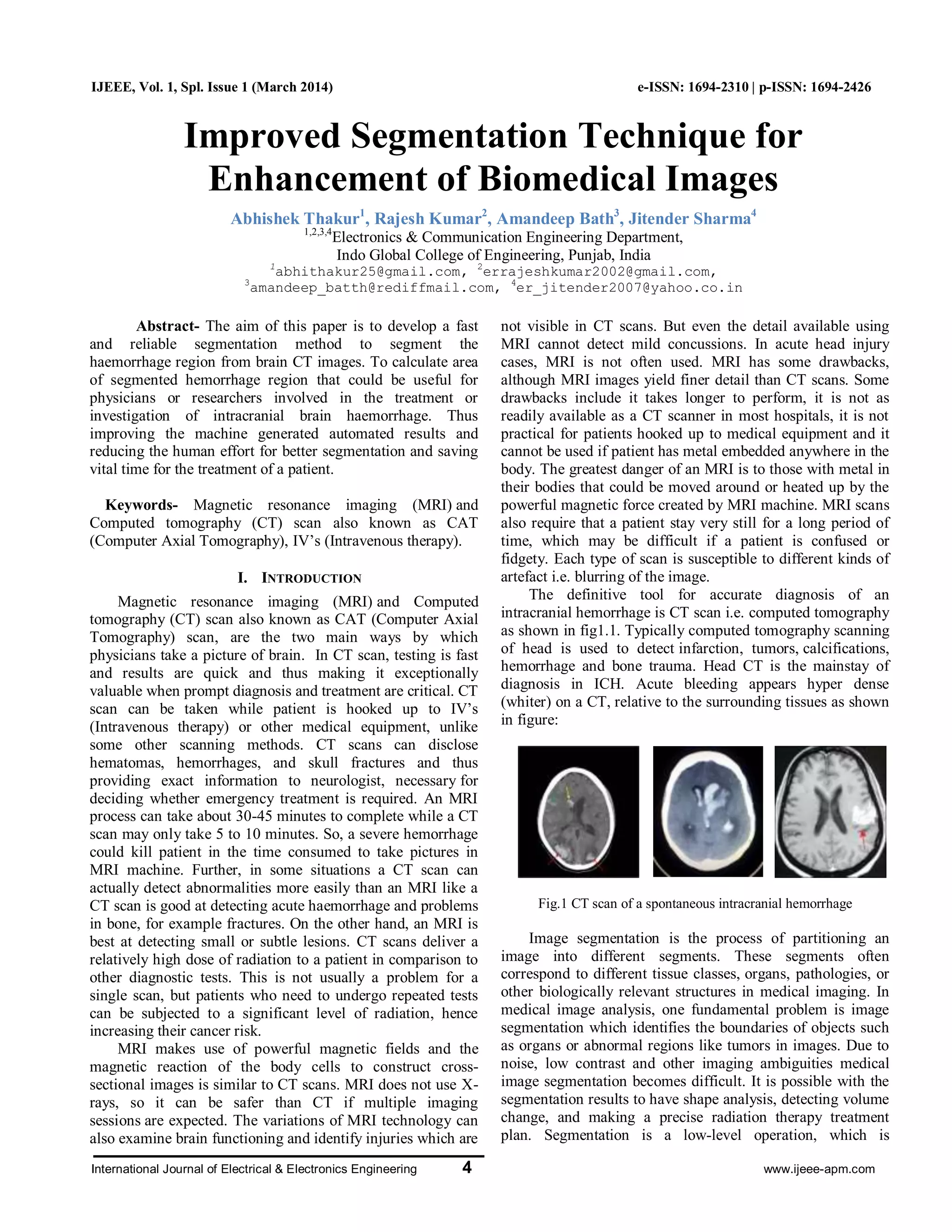 Improved Segmentation Technique for Enhancement of Biomedical Images | PDF