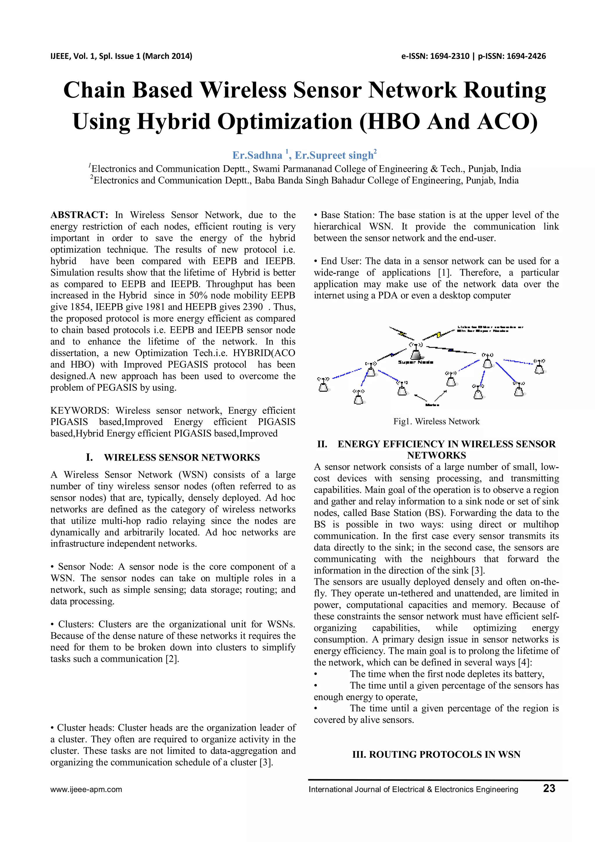 Chain Based Wireless Sensor Network Routing Using Hybrid Optimization (HBO And ACO) | PDF