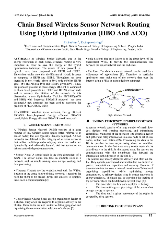 Chain Based Wireless Sensor Network Routing Using Hybrid Optimization (HBO And ACO) | PDF