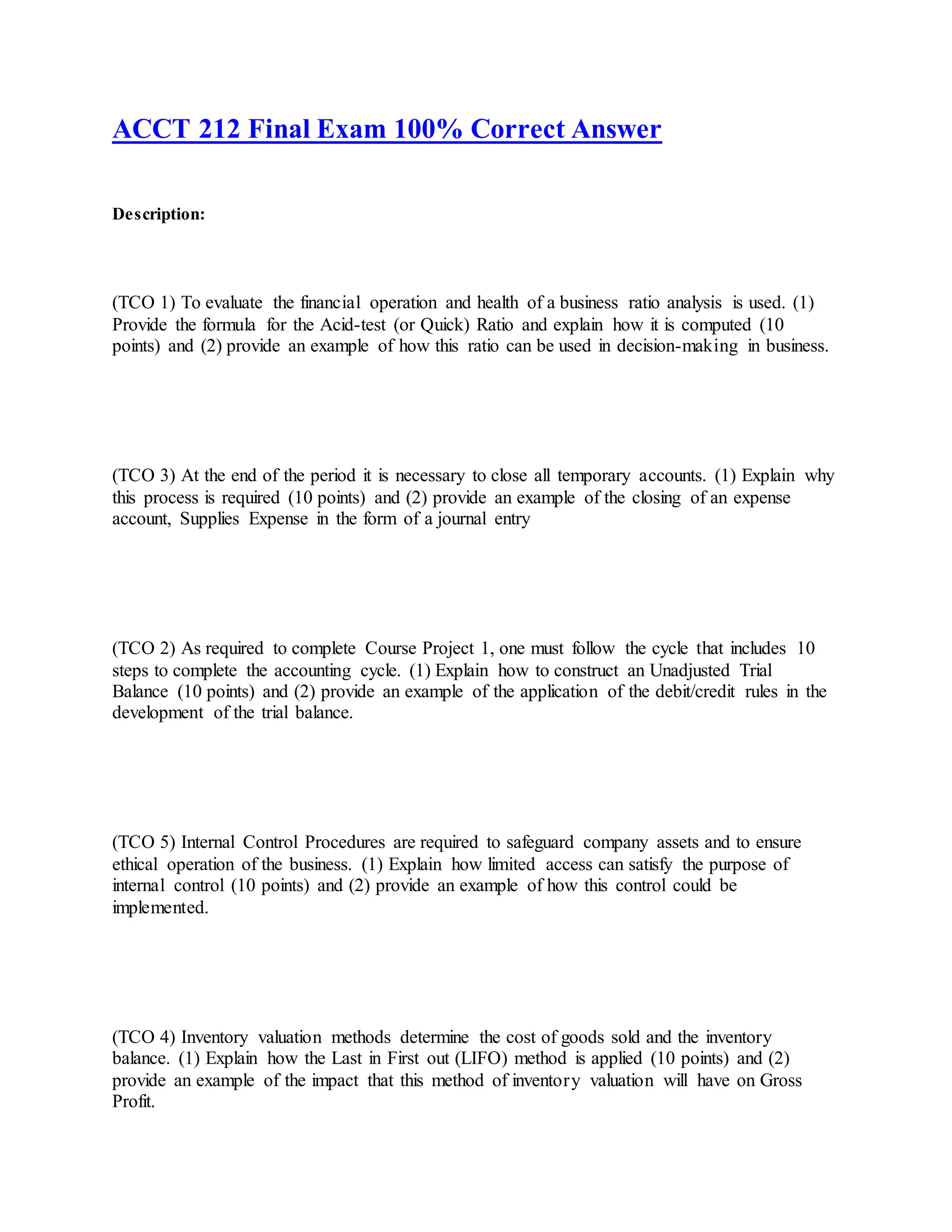 Acct 212 final exam 100% correct answer | PDF