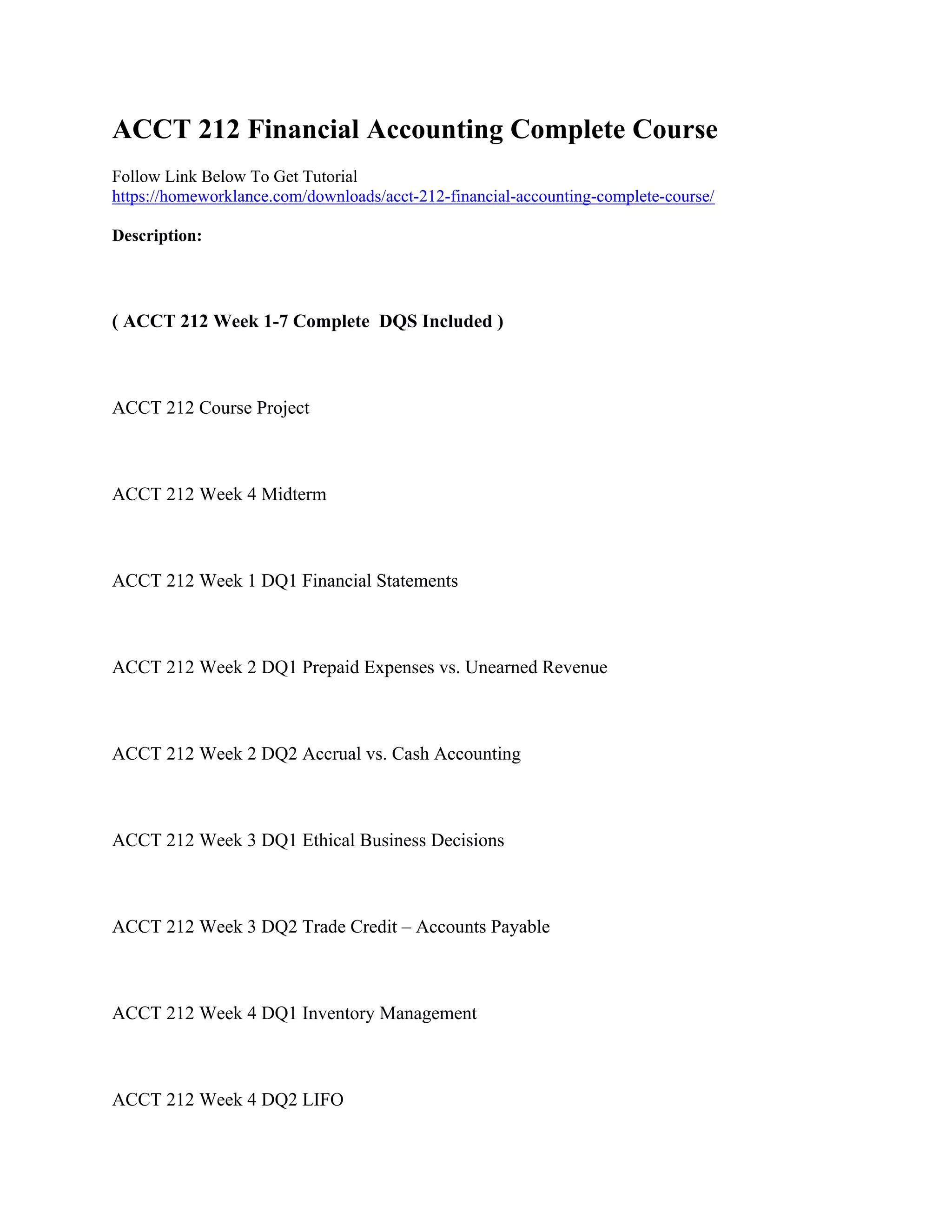 Acct 212 financial accounting complete course | PDF