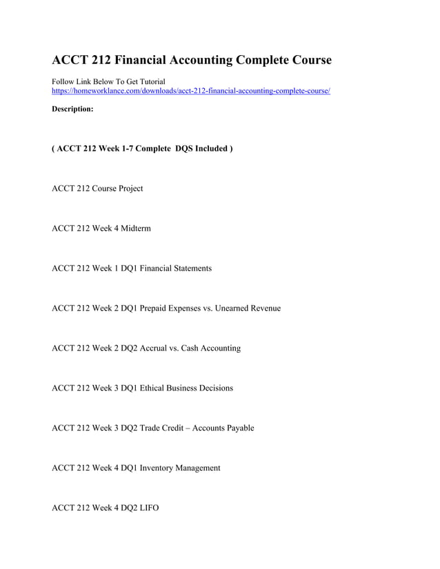 Acct 212 financial accounting complete course | PDF