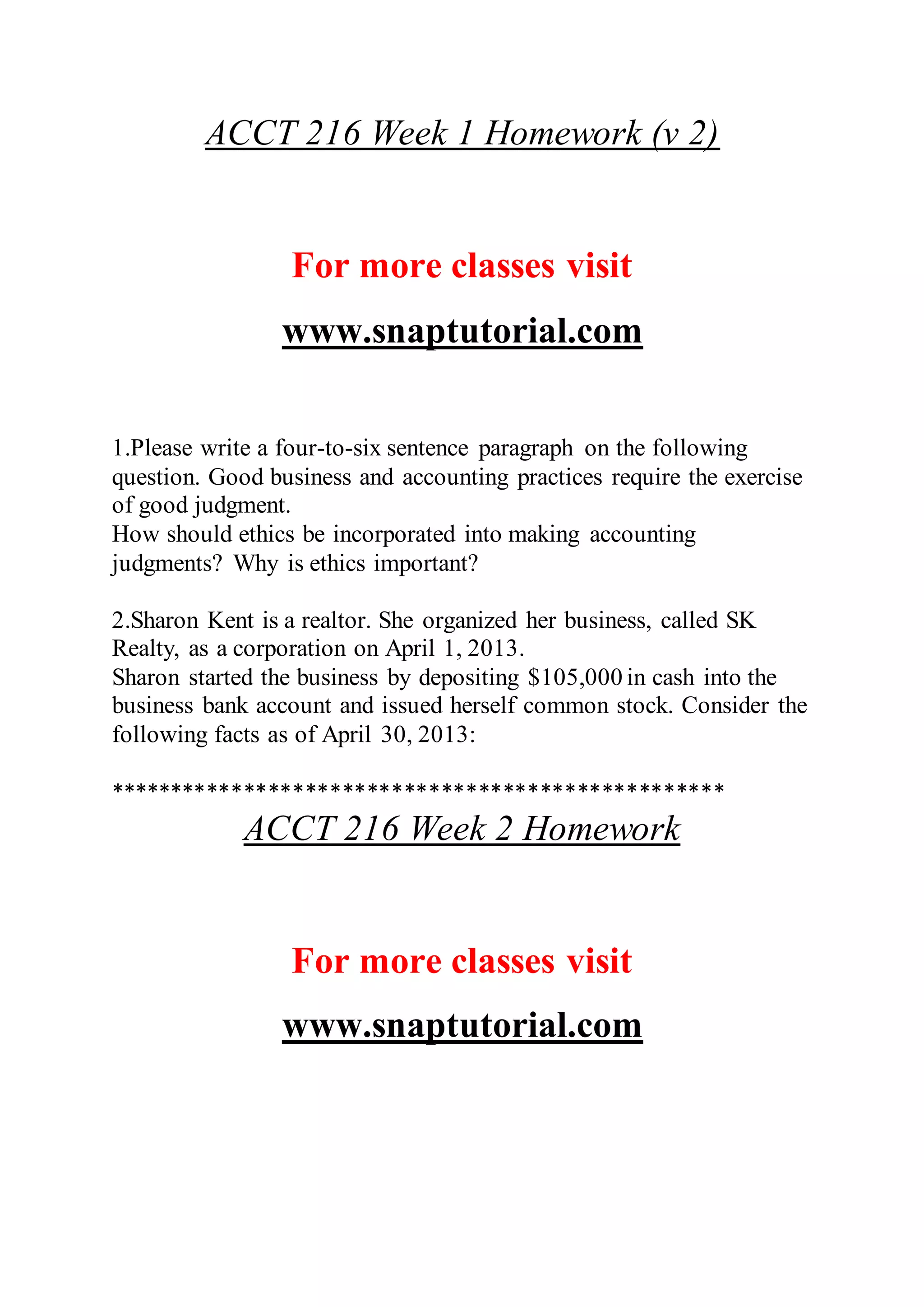 ACCT 216 Exceptional Education / snaptutorial.com | DOCX