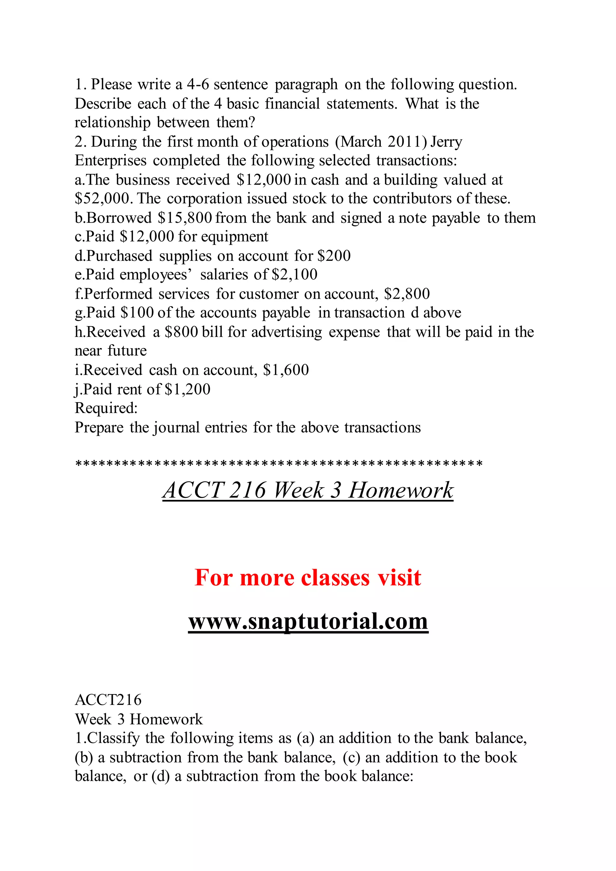 ACCT 216 Exceptional Education / snaptutorial.com | DOCX