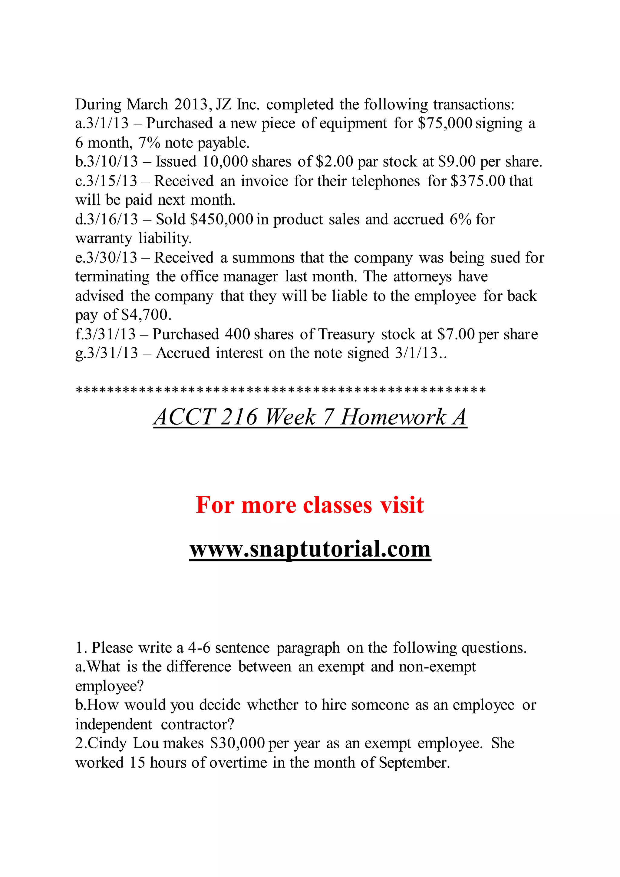 ACCT 216 Exceptional Education / snaptutorial.com | DOCX