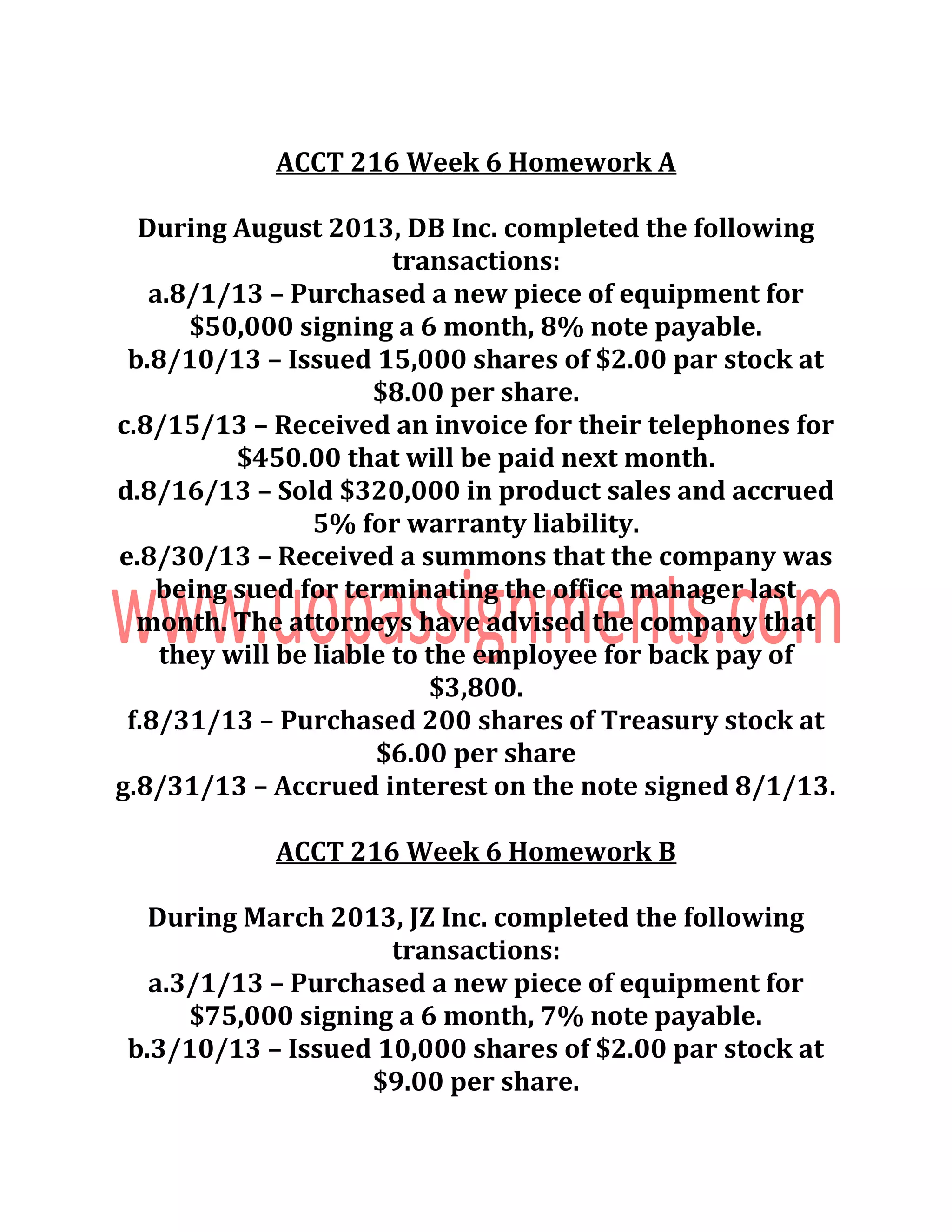 Acct 216 accounting theory and applications | DOC