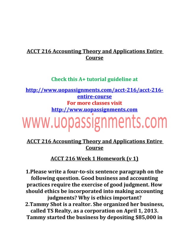 Acct 216 accounting theory and applications | DOC