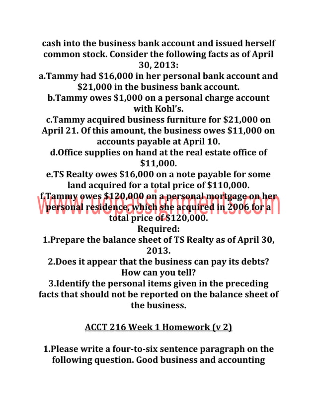 Acct 216 accounting theory and applications | DOC