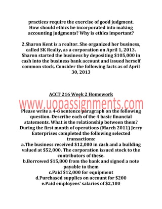 Acct 216 accounting theory and applications | DOC