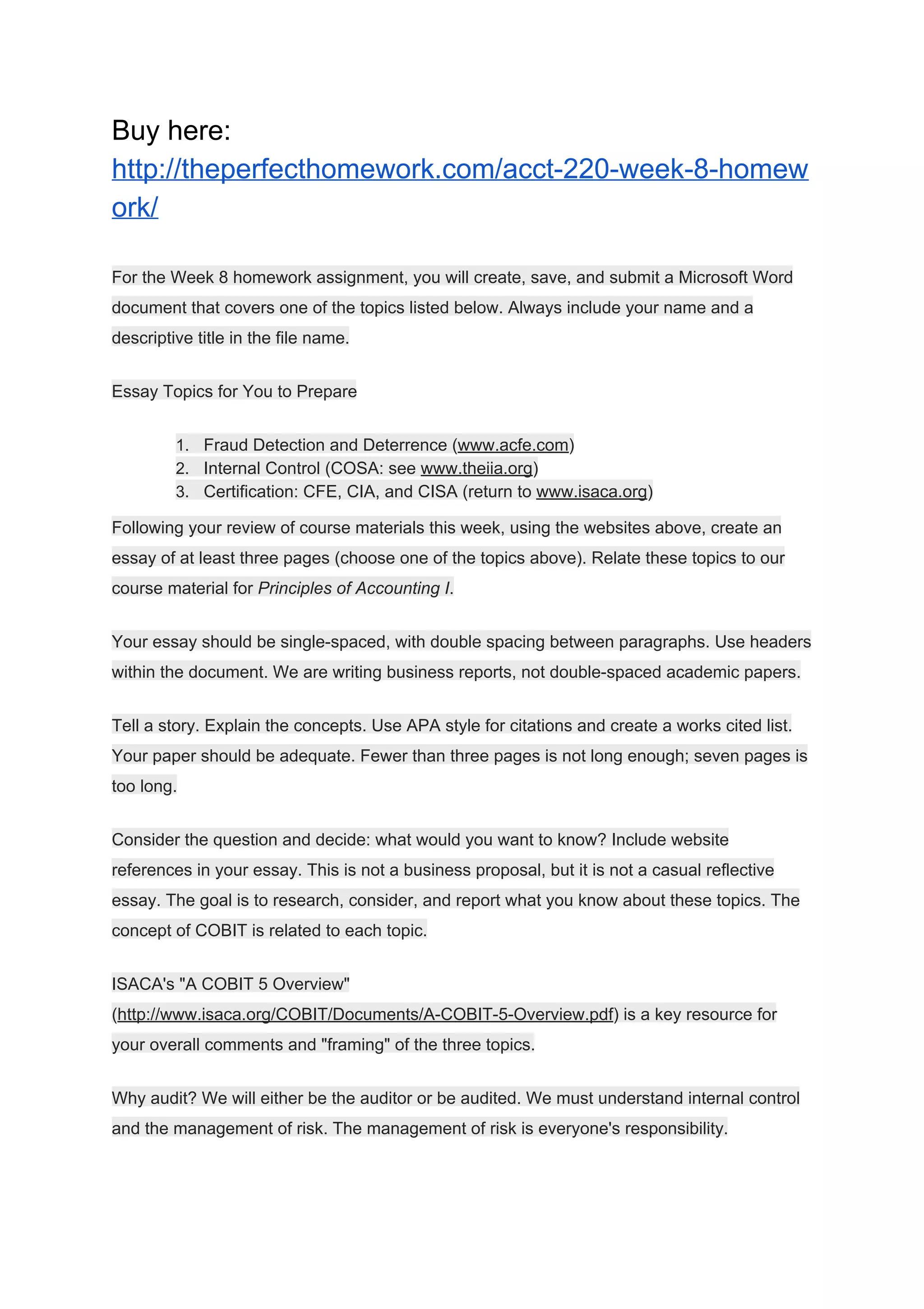 ACCT 220 WEEK 8 HOMEWORK | PDF | Homework and Study | Education