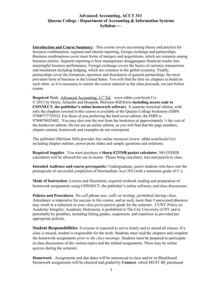 Acct 311 advanced accounting syllabus queens college | PDF