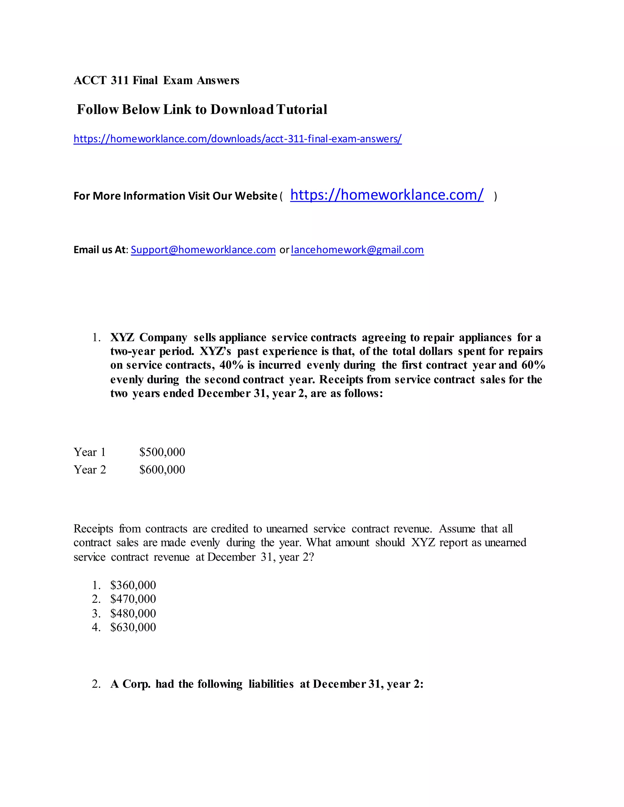 Acct 311 final exam answers | DOCX