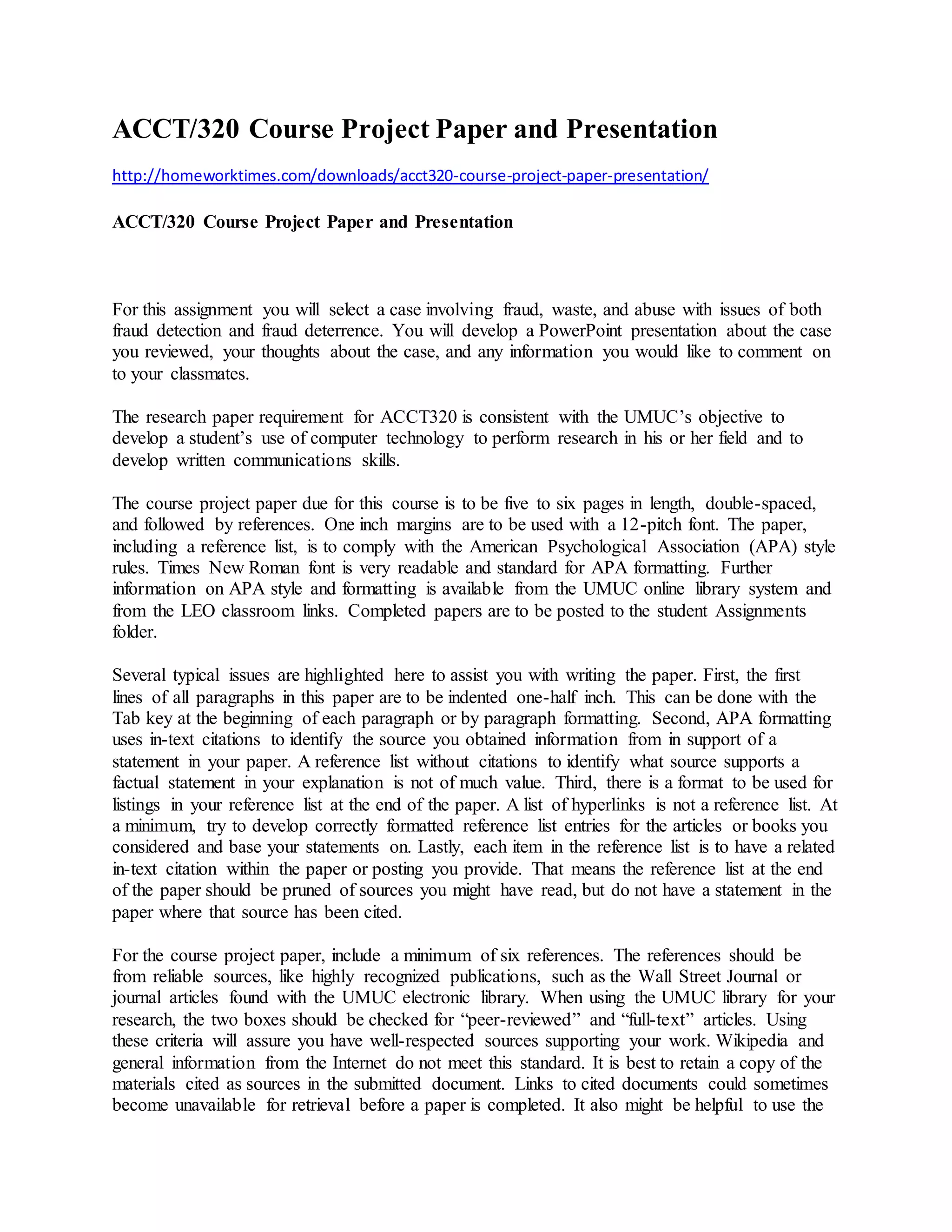 Acct 320 course project paper and presentation | DOCX