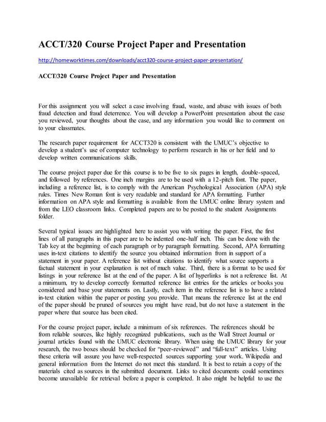 Acct 320 course project paper and presentation | DOCX