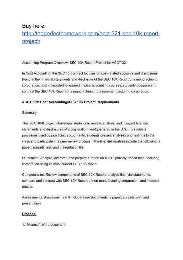 ACCT 321 SEC 10K REPORT PROJECT | PDF